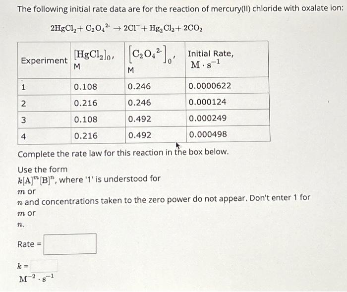 Solved The following initial rate data are for the reaction | Chegg.com