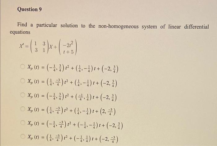 Solved Question 9 Find a particular solution to the | Chegg.com