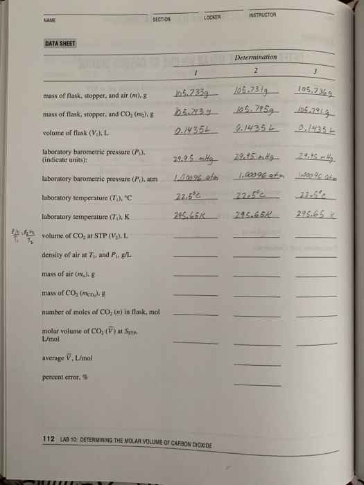 SECTION LOCKER INSTRUCTOR DATA SHEET Determination | Chegg.com