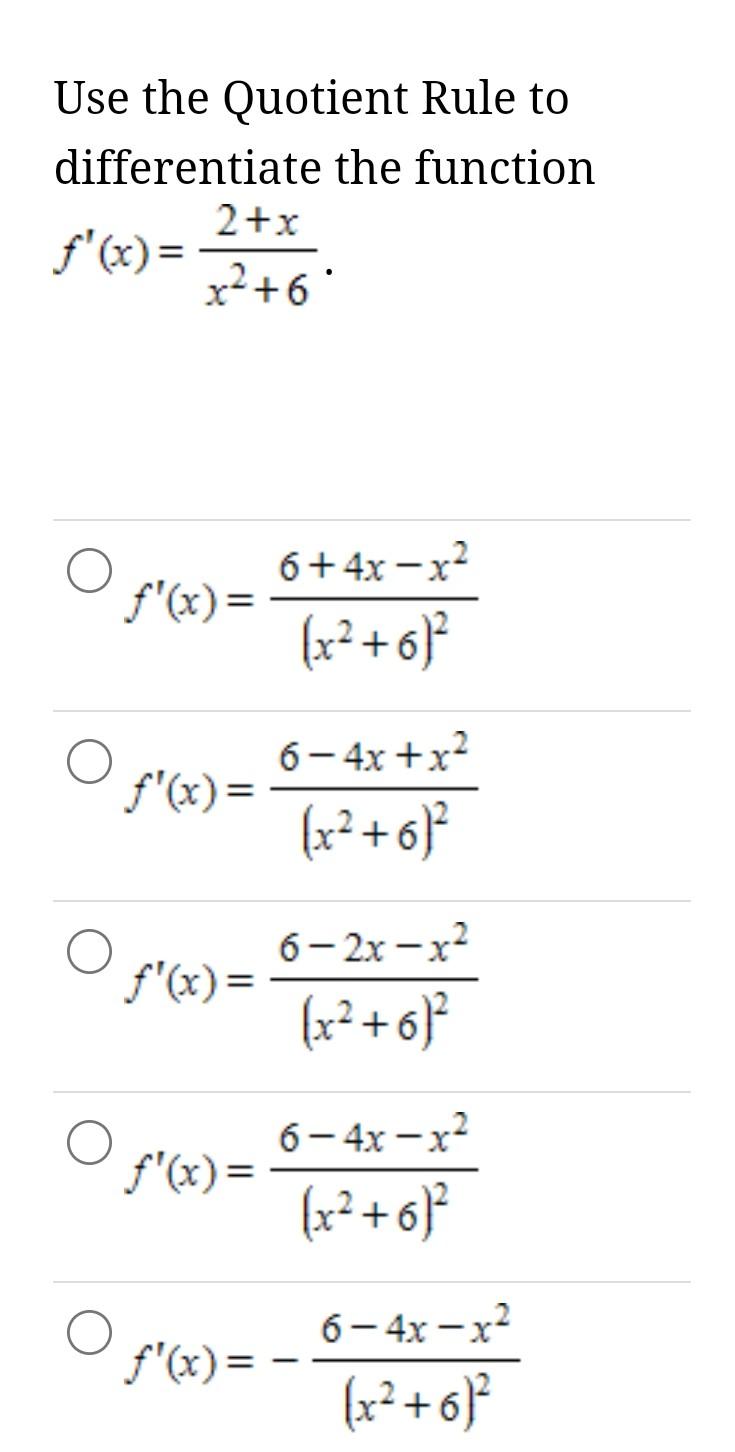 Solved Use the Quotient Rule to differentiate the function | Chegg.com