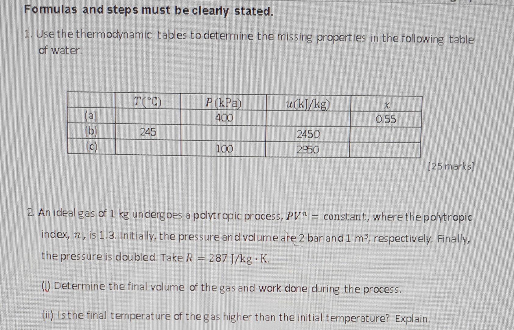 Solved Fomulas and steps must be clearly stated. 1. Use the | Chegg.com