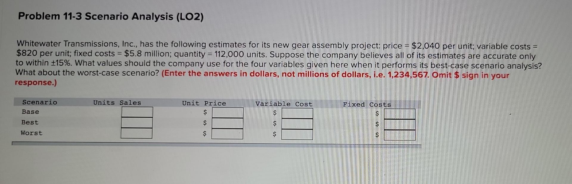 Solved Problem 11-3 Scenario Analysis (LO2) Whitewater | Chegg.com