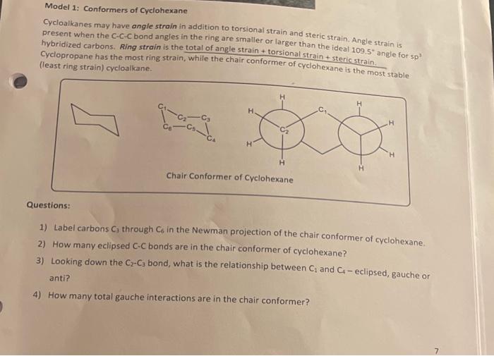 Solved Model 1: Conformers of Cyclohexane Cycloalkanes may | Chegg.com
