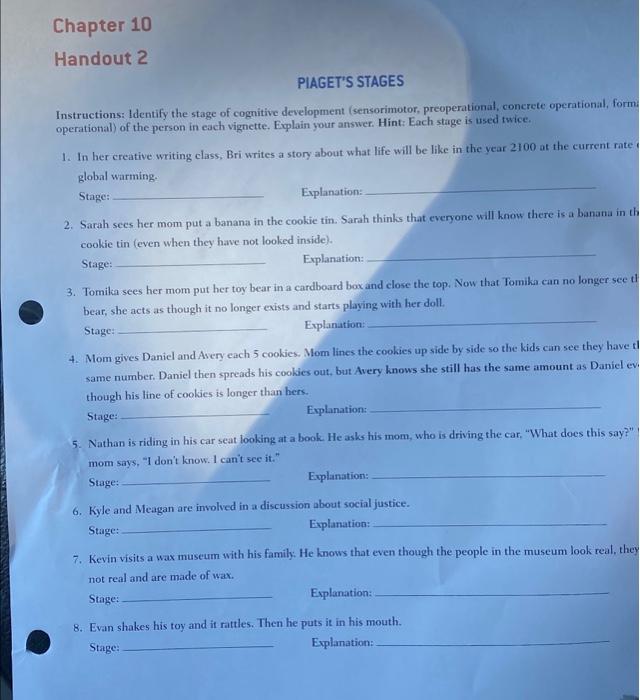 Solved Chapter 10 Handout 2 PIAGET'S STAGES Instructions: | Chegg.com