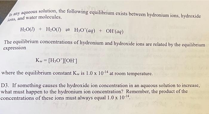 Solved In any aqueous solution, the following equilibrium | Chegg.com