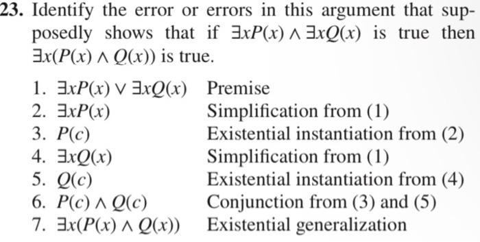 Solved 23. Identify the error or errors in this argument | Chegg.com