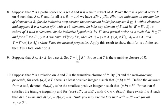 Solved 9. Suppose that RÇ Ax A for a set A. Set T = UR". | Chegg.com