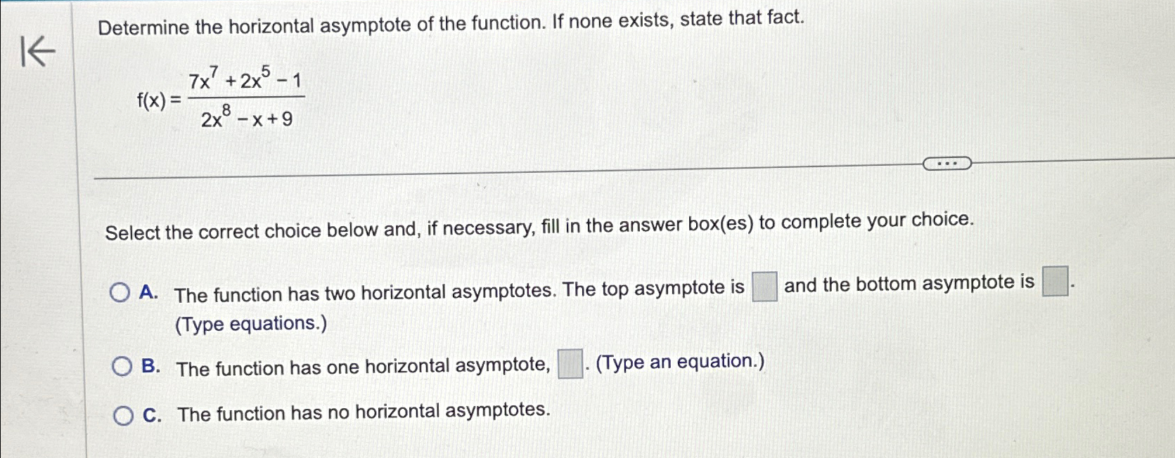 Solved Determine the horizontal asymptote of the function. | Chegg.com