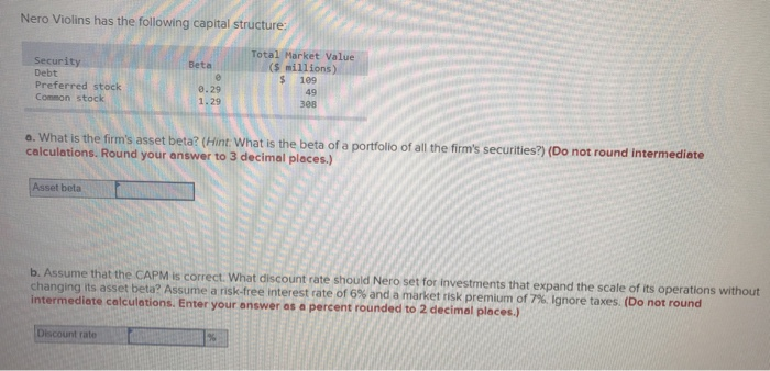 Solved Nero Violins has the following capital structure | Chegg.com