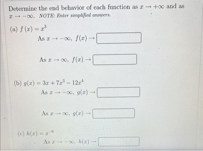 Solved Determine the end behavior of each function as x→+∞ | Chegg.com