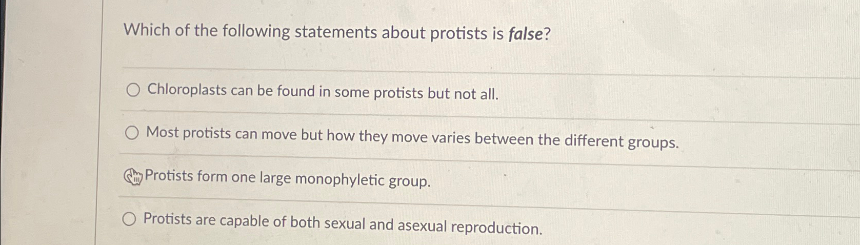 Solved Which of the following statements about protists is | Chegg.com