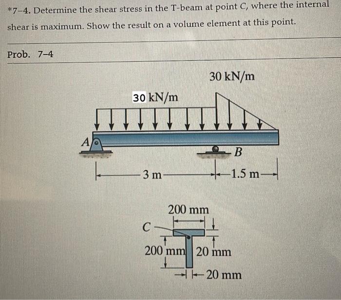 Solved *7-4. Determine the shear stress in the T-beam at | Chegg.com