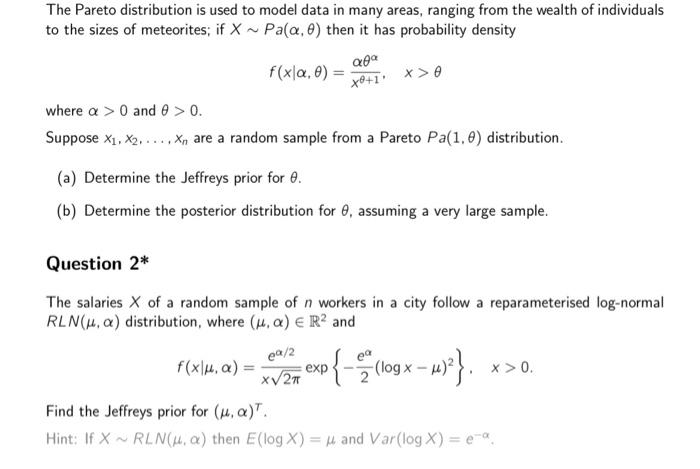 Solved The Pareto distribution is used to model data in many | Chegg.com