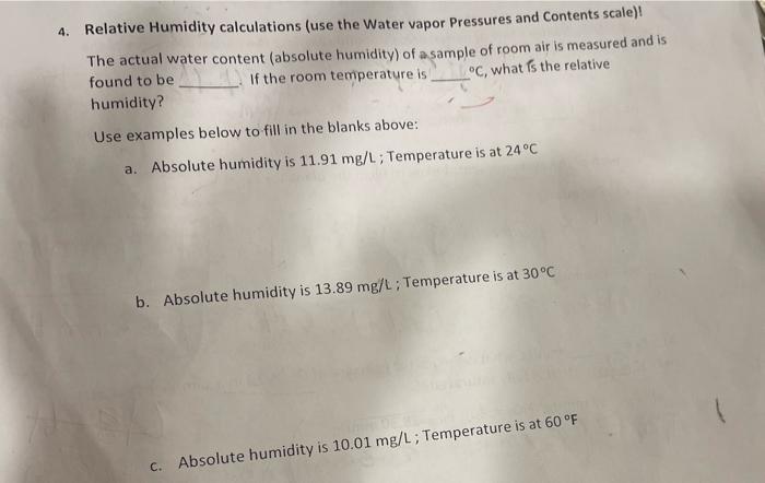 Solved Relative Humidity calculations (use the Water vapor | Chegg.com
