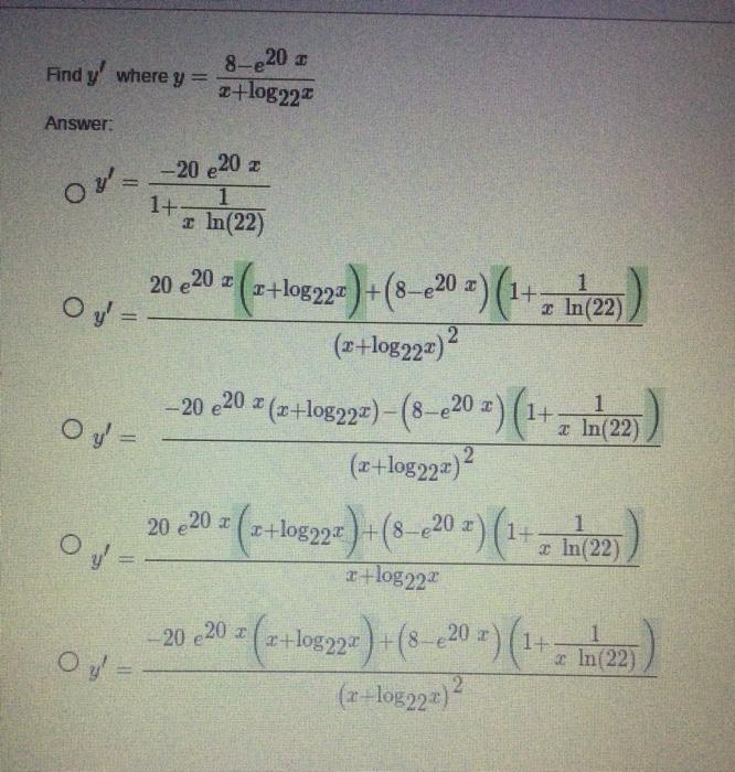 Solved 8-20 a Find y' where y= 2+log22 Answer: -20 20 OV 1+ | Chegg.com
