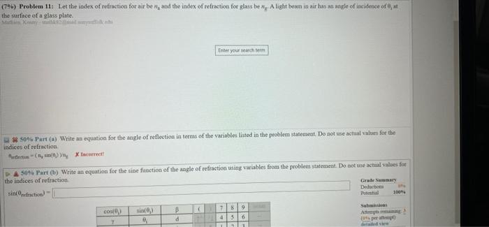 Solved (79) Problem 11: Let the index of refraction for air | Chegg.com