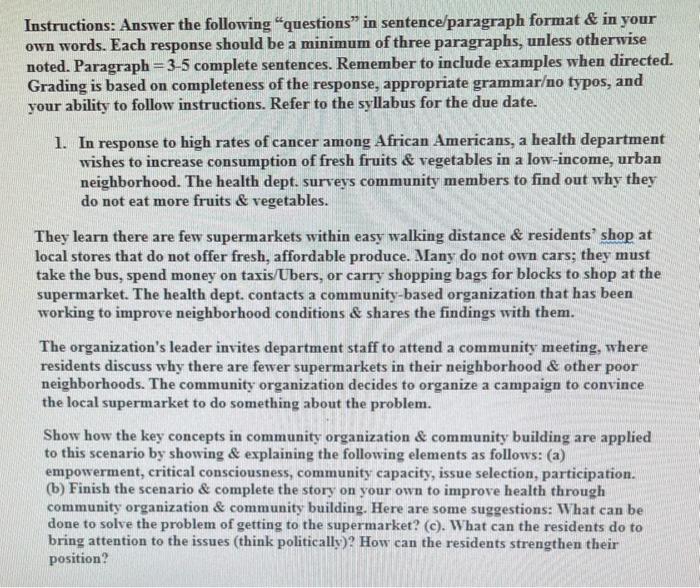 Instructions: Answer the following "questions" in | Chegg.com