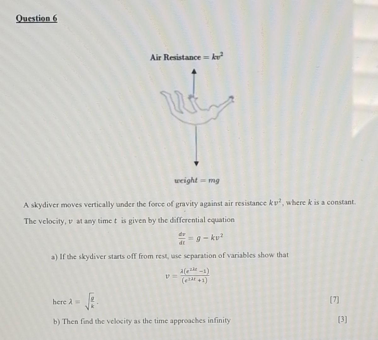 Solved A skydiver moves vertically under the force of | Chegg.com