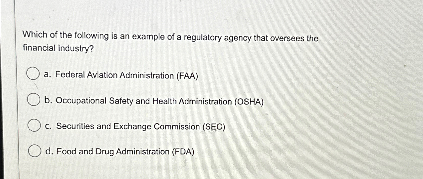 Solved Which of the following is an example of a regulatory | Chegg.com