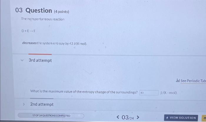 Solved 03 Question (4 points) The nonspontaneous reaction | Chegg.com