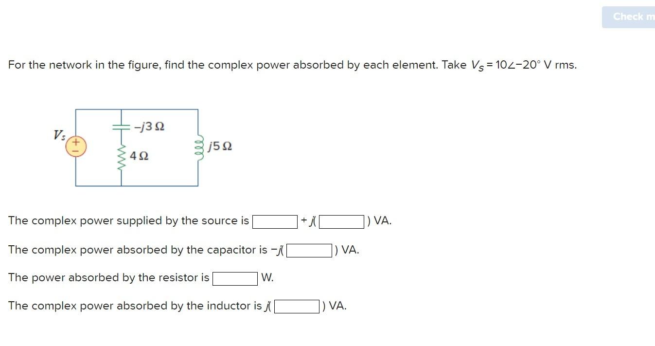 Solved For the network in the figure, find the complex power | Chegg.com