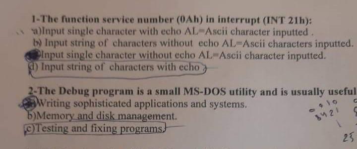 Solved 1-The function service number (0Ah) in interrupt (INT | Chegg.com