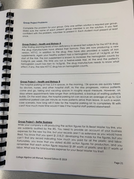 Solved Group Project Problems Complete the problem for your | Chegg.com