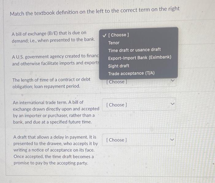 Solved Match the textbook definition on the left to the | Chegg.com
