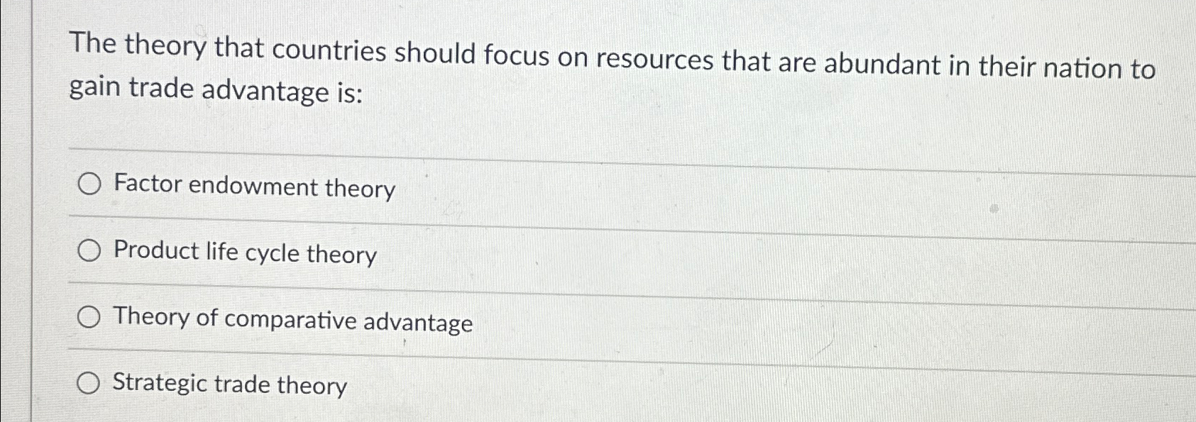 Solved The theory that countries should focus on resources | Chegg.com