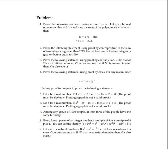 Solved Problems 1. Prove the following statement using a | Chegg.com
