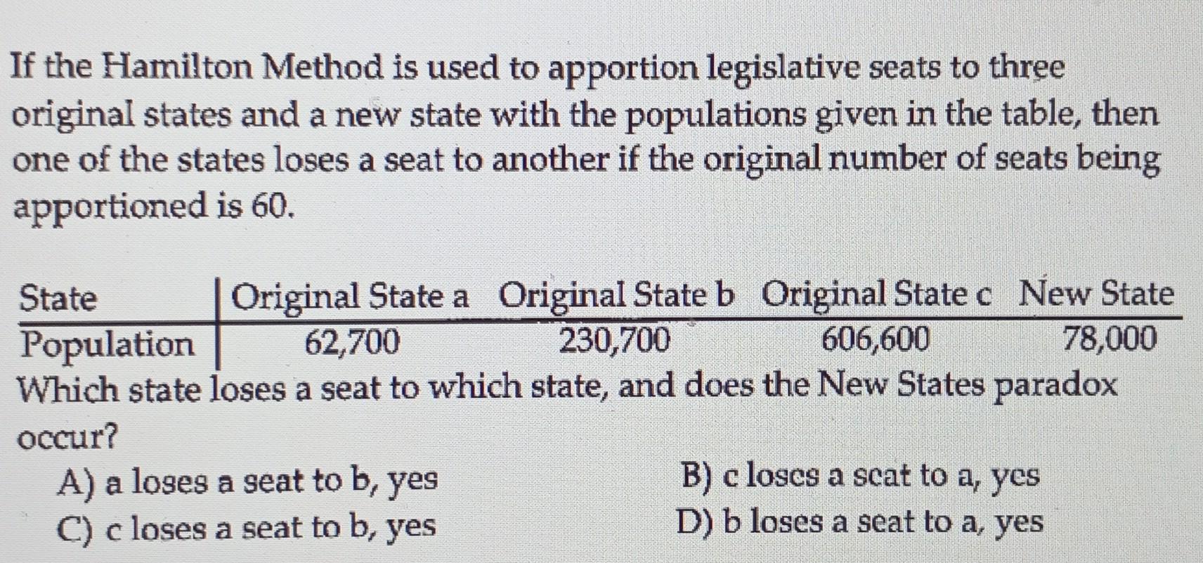Solved If the Hamilton Method is used to apportion | Chegg.com