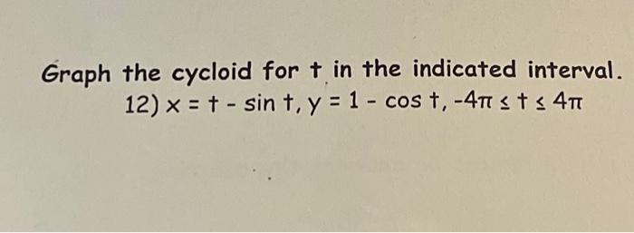 Solved Graph the cycloid for t in the indicated interval. | Chegg.com