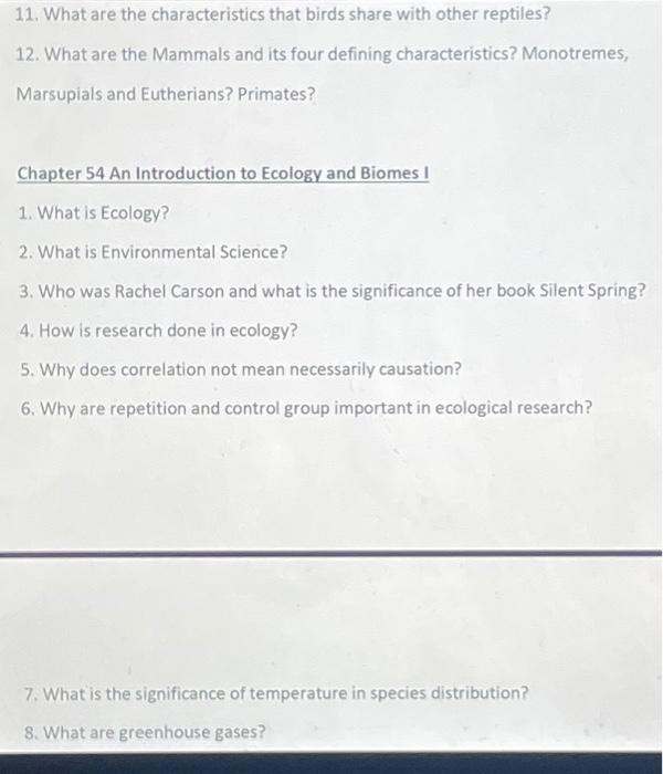 Solved 11. What are the characteristics that birds share | Chegg.com