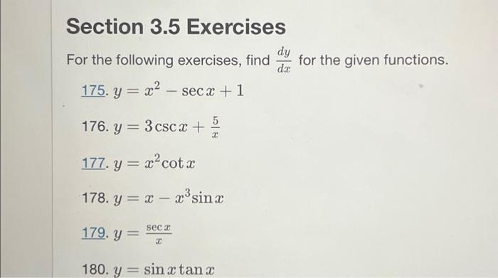Solved For the following exercises, find dxdy for the given | Chegg.com