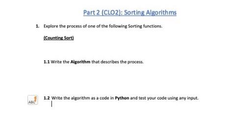 Solved Part 2 (CLO2): Sorting Algorithms 1. Explore the | Chegg.com