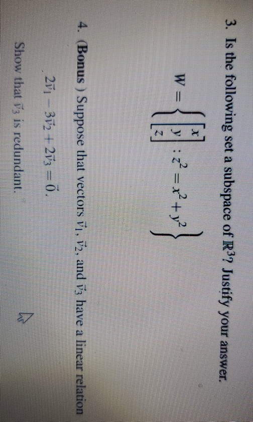 Solved 3. Is the following set a subspace of R3? Justify | Chegg.com