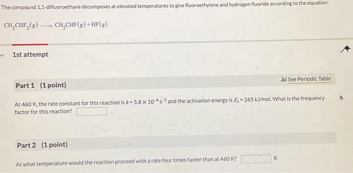 The compound 1,1-difluoroethane decomposes at | Chegg.com