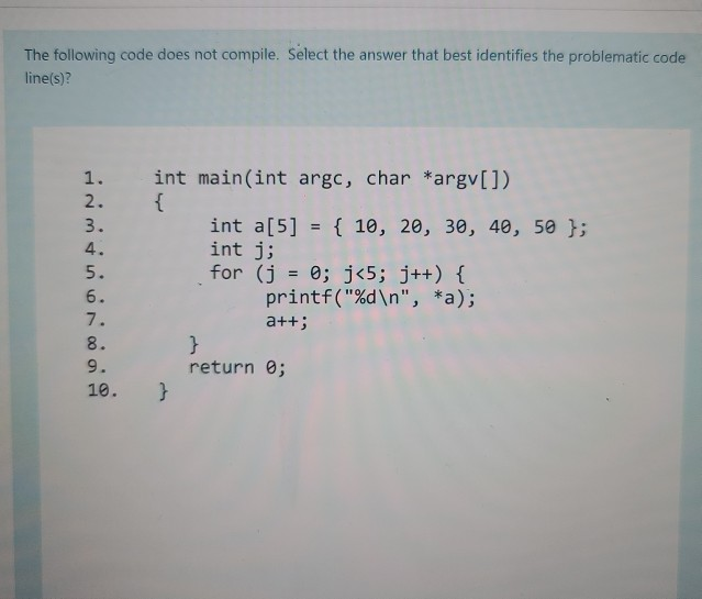 Solved The following code does not compile. Select the | Chegg.com