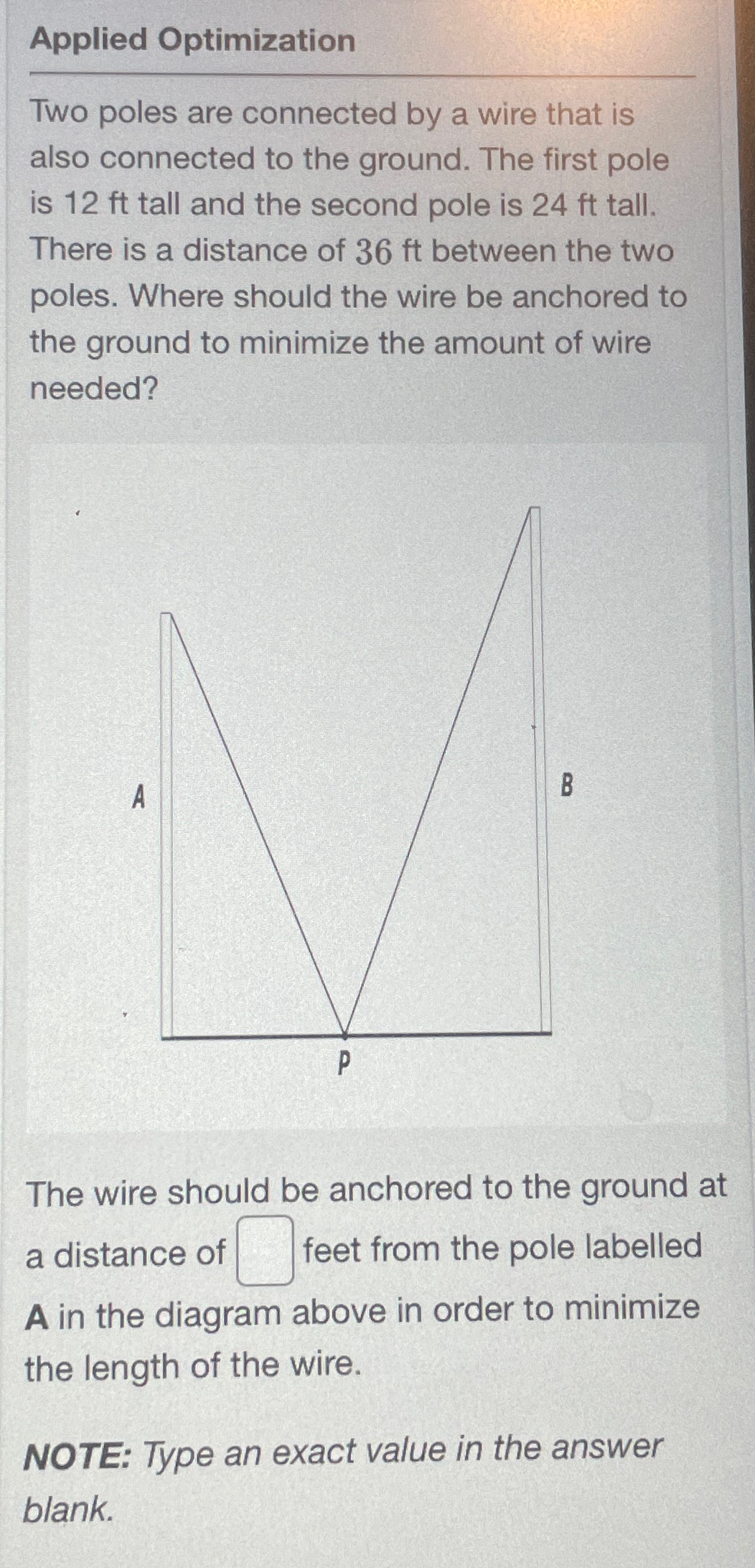 Solved Applied OptimizationTwo poles are connected by a wire | Chegg.com