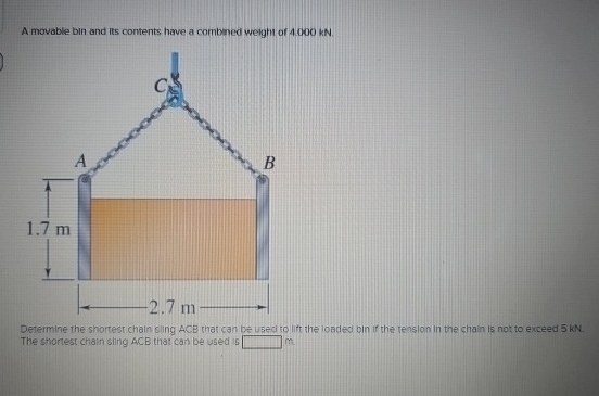 Solved A movable bin and its contents have a combed weight | Chegg.com