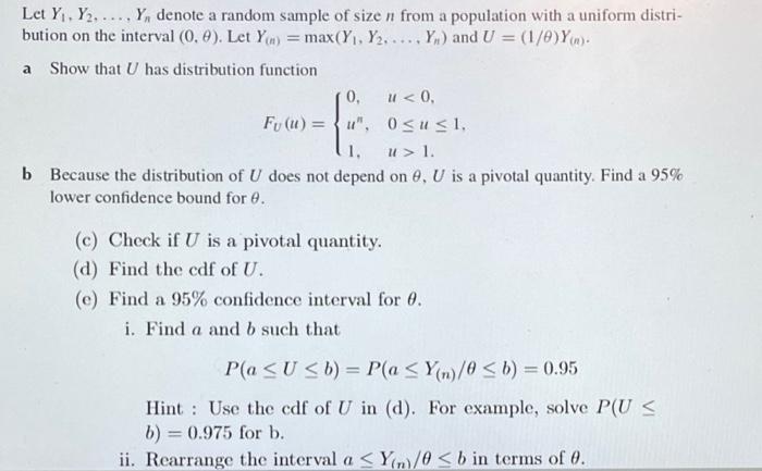 Solved Let Y1,Y2,…,Yn denote a random sample of size n from | Chegg.com