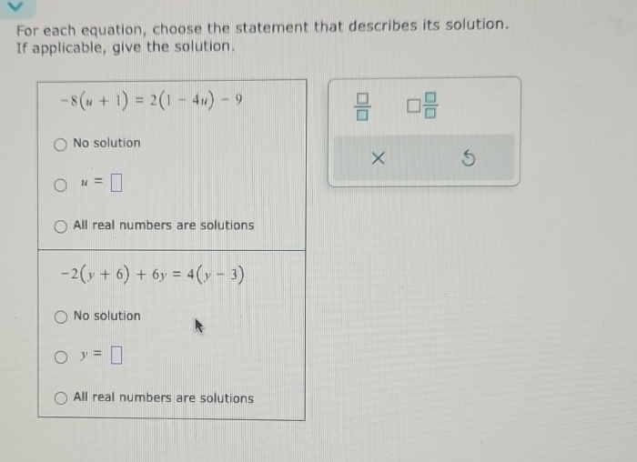 Solved For each equation, choose the statement that | Chegg.com