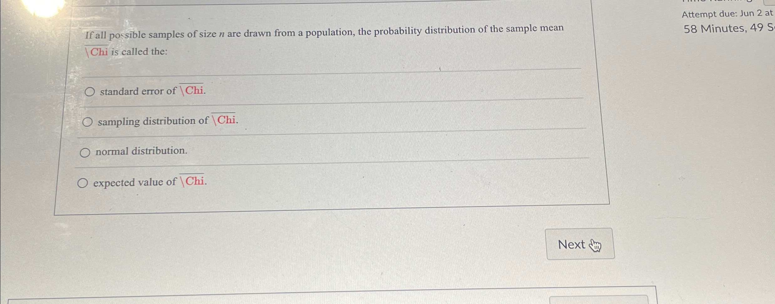 Solved If all possible samples of size n ﻿are drawn from a | Chegg.com