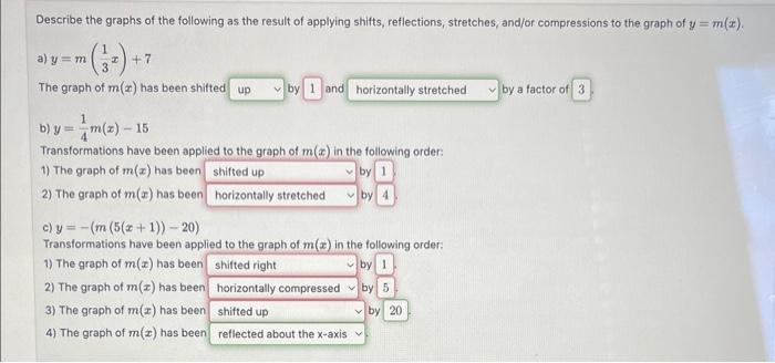 Solved Describe the graphs of the following as the result of | Chegg.com