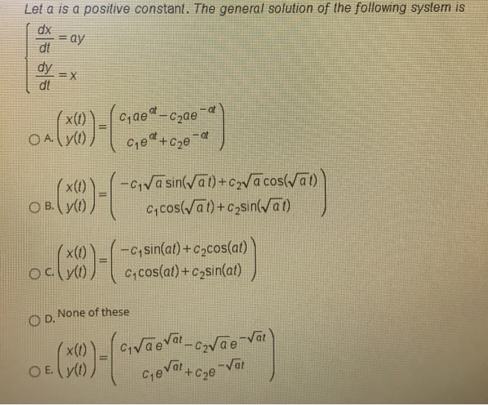 Solved Let a is a positive constant. The general solution of | Chegg.com