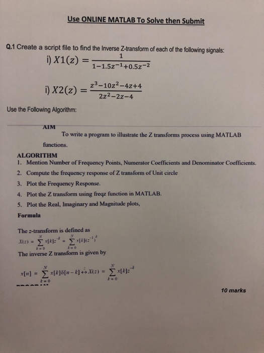 Solved Use ONLINE MATLAB To Solve then Submit Q.1 Create a | Chegg.com