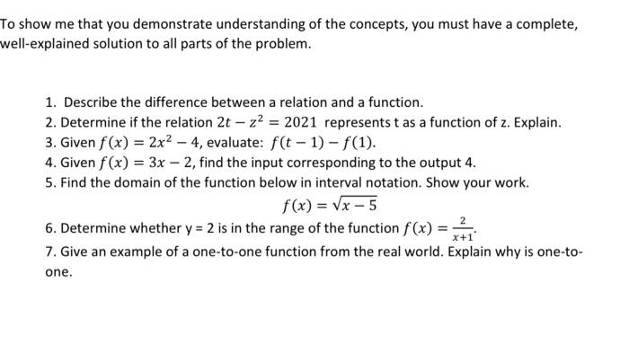 Solved o show me that you demonstrate understanding of the | Chegg.com