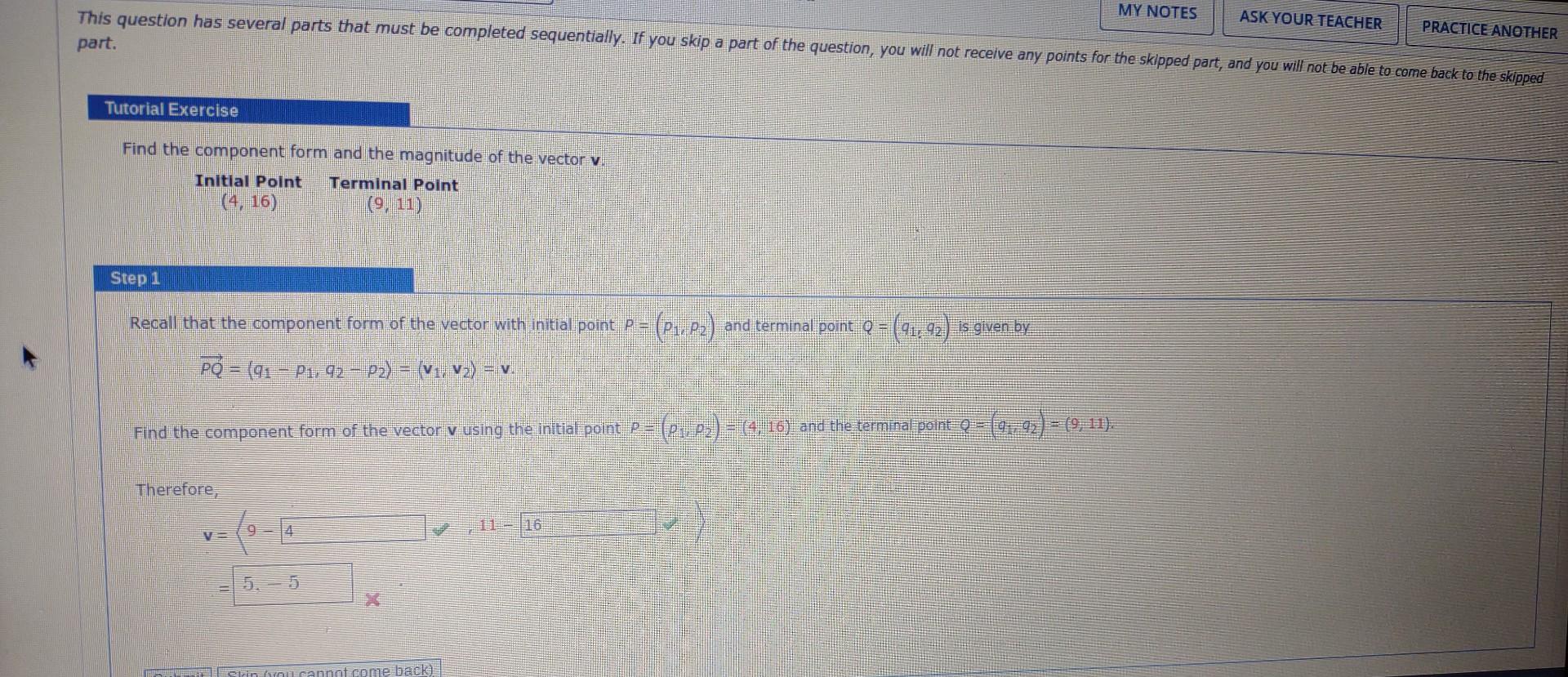 Solved PQ=(q1−p1,q2−p2)=(v1,v2)=v | Chegg.com