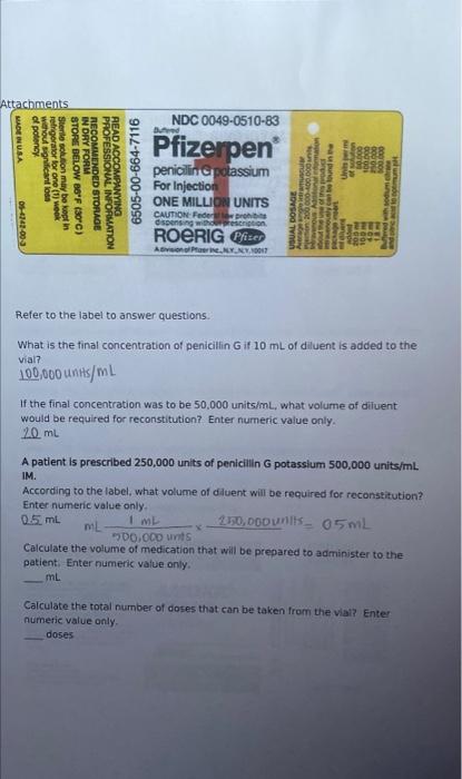 Solved Attachments NDC 0049-0510-83 Duffered Pfizerpen | Chegg.com