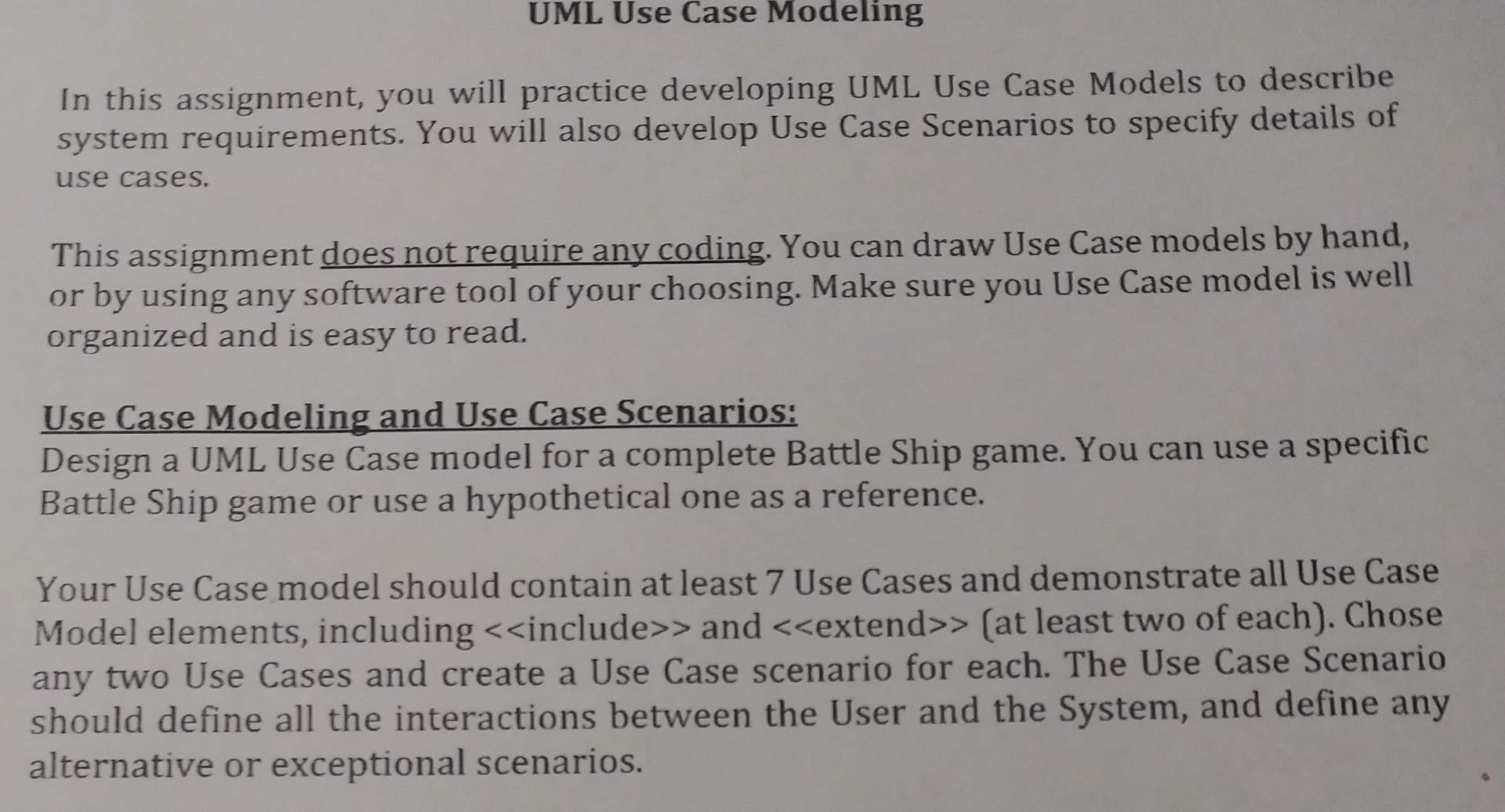 Solved UML Use Case Modeling In this assignment, you will | Chegg.com